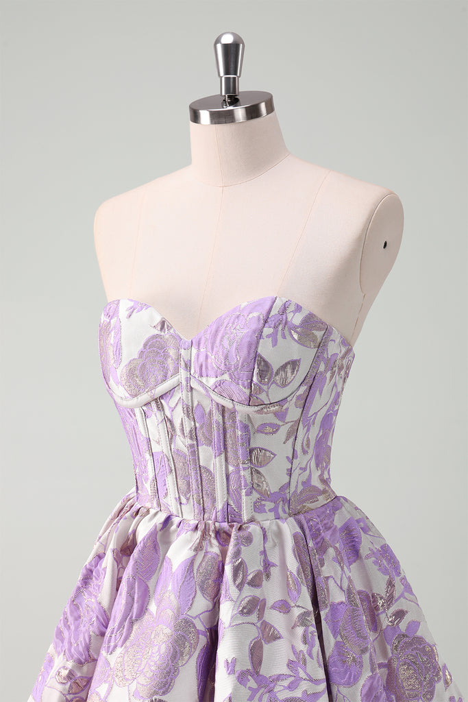 Zapaka Women Fluffy Blue Corset Floral Short Homecoming Dress Strapless ...