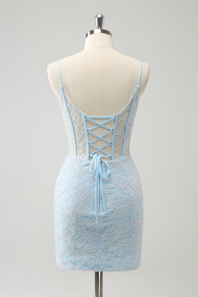 Zapaka Women Light Blue Corset Tight Short Lace Homecoming Dress ...