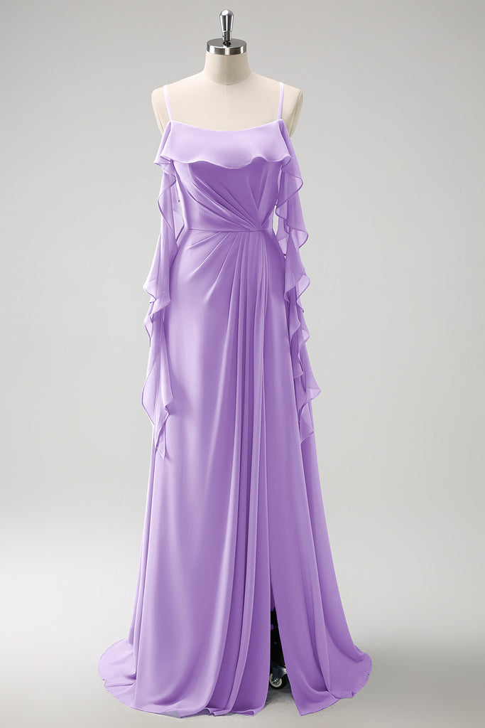 Zapakasa Women Grey Blue Chiffon Bridesmaid Dress Spaghetti Straps A ...