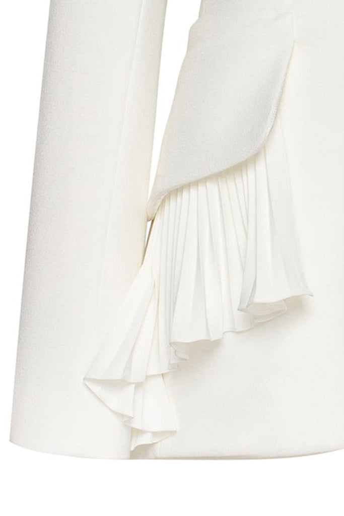 Zapakasa Women Black Long Sleeves Ruffled Blazer One Button Shawl Lapel ...