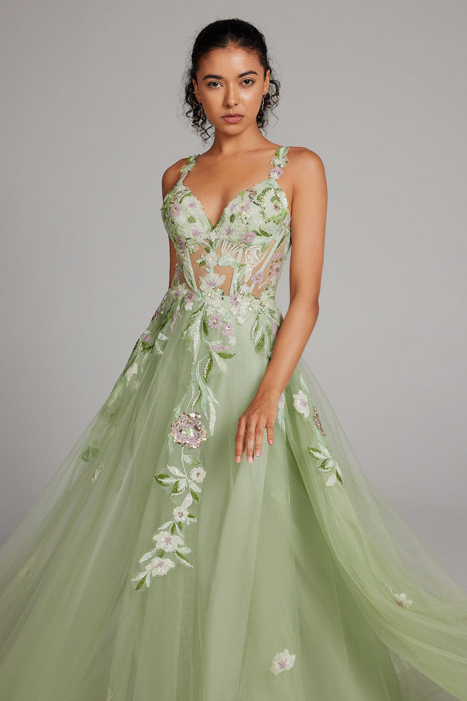 ZAPAKA Women Sparkly Green Long Prom Dress With Slit A Line Sequin ...