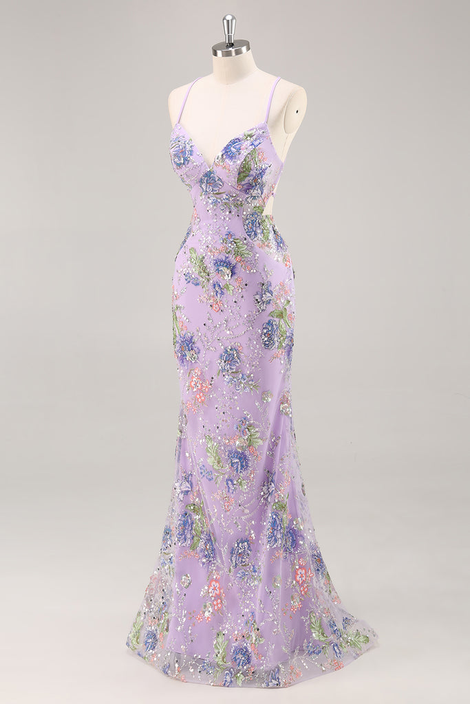 Zapakasa Women Sparkly Blue Floral Long Prom Dress with Sequins Mermaid ...