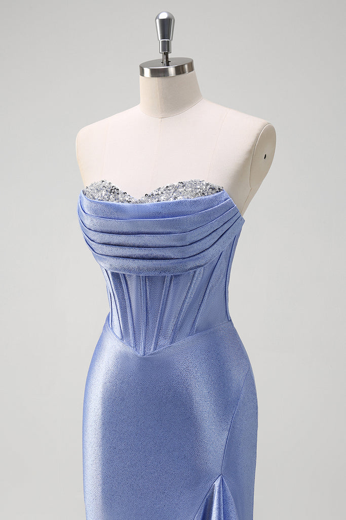 Zapakasa Women Sparkly Grey Blue Mermaid Ruffles Prom Dress Sweetheart ...