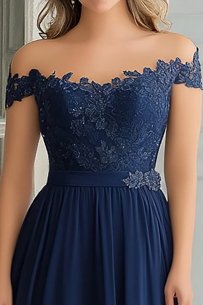 Zapakasa Woman Elegant Navy Mother Of the Bride Dress with Lace Appliques Off the Shoulder A ...