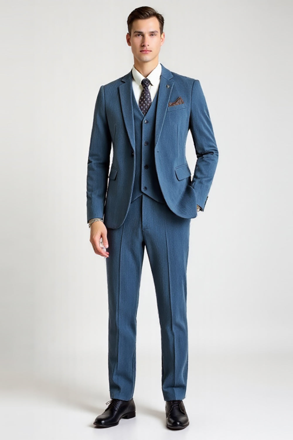 ZAPAKASA Men's Blue Formal Suits Single Breasted Notched lapel 3 Piece ...