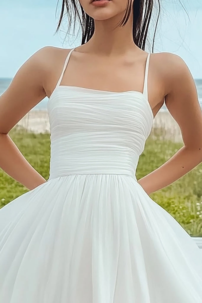 ZAPAKASA Women White A Line Organza Mini Graduation Dress Spaghetti ...