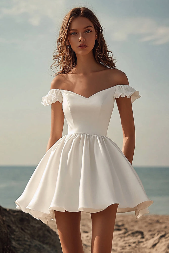 ZAPAKASA Women White Satin A Line Mini Ruched Graduation Dress with ...