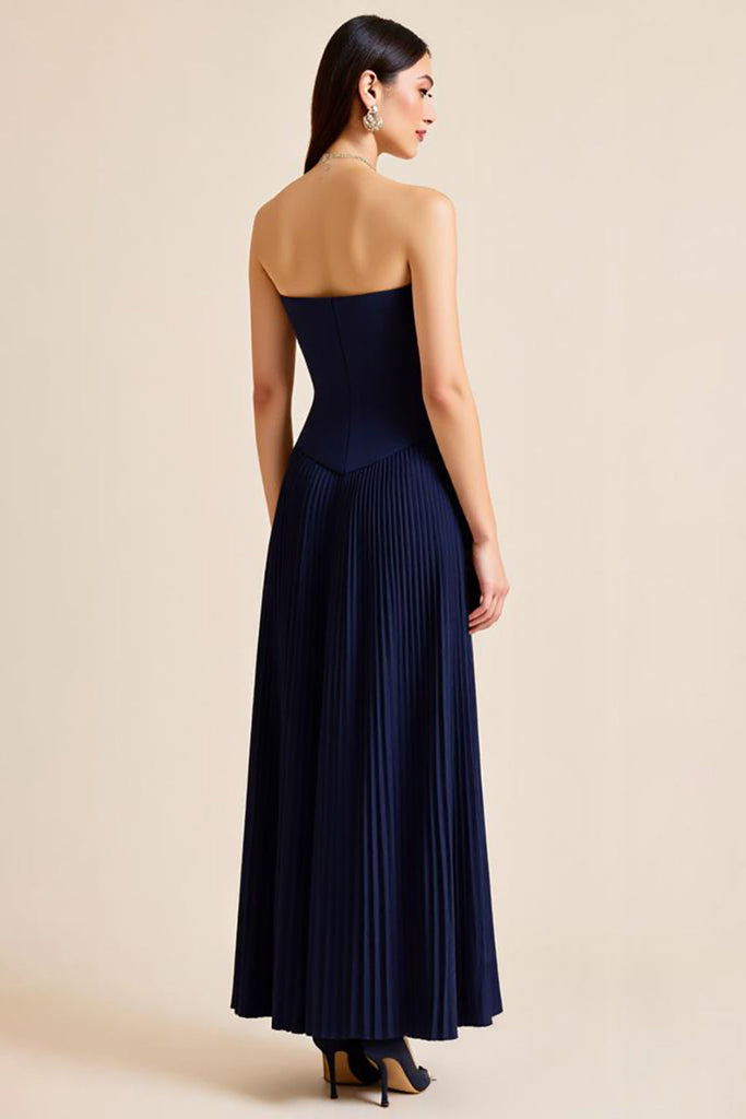 ZAPAKASA Women Navy Sheath Backless Long Formal Dress Strapless Square ...