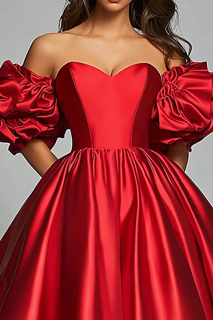 Zapakasa Women Red Ball Gown Long Satin Prom Dress Off the Shoulder ...