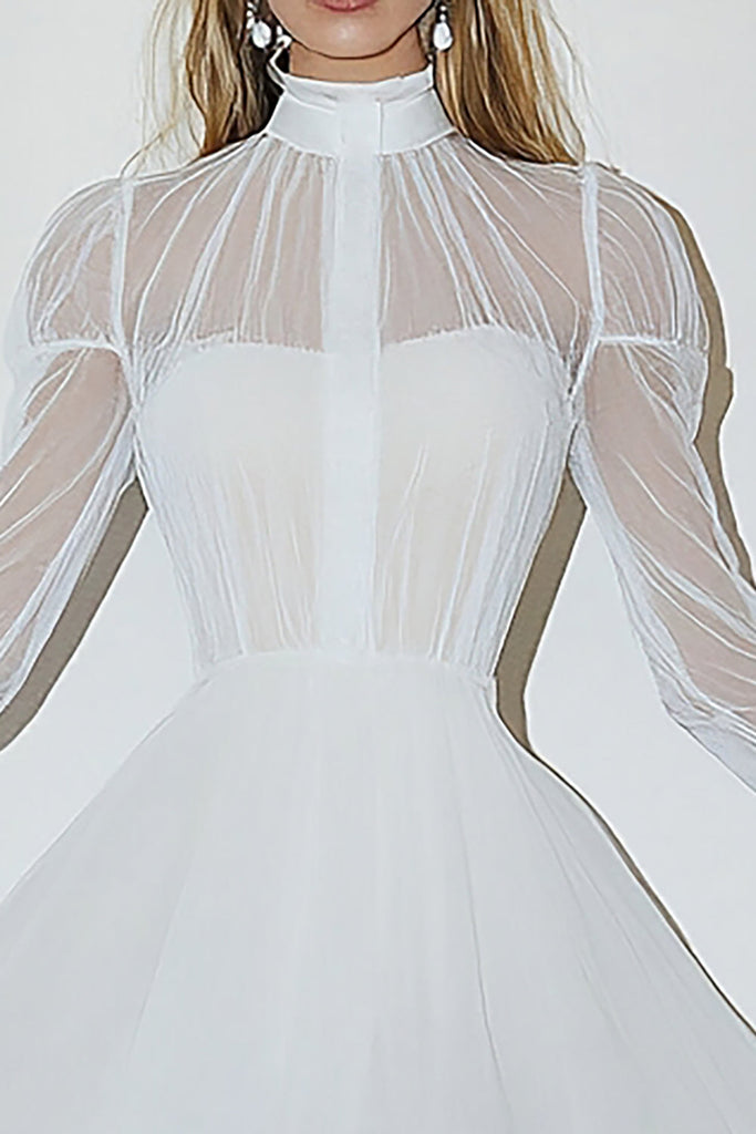 Zapakasa Women White Organza A Line Short Graduation Dress with Ruffles ...