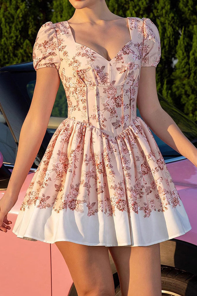 ZAPAKASA Women Blush Corset Floral Short Vintage Homecoming Dress with ...