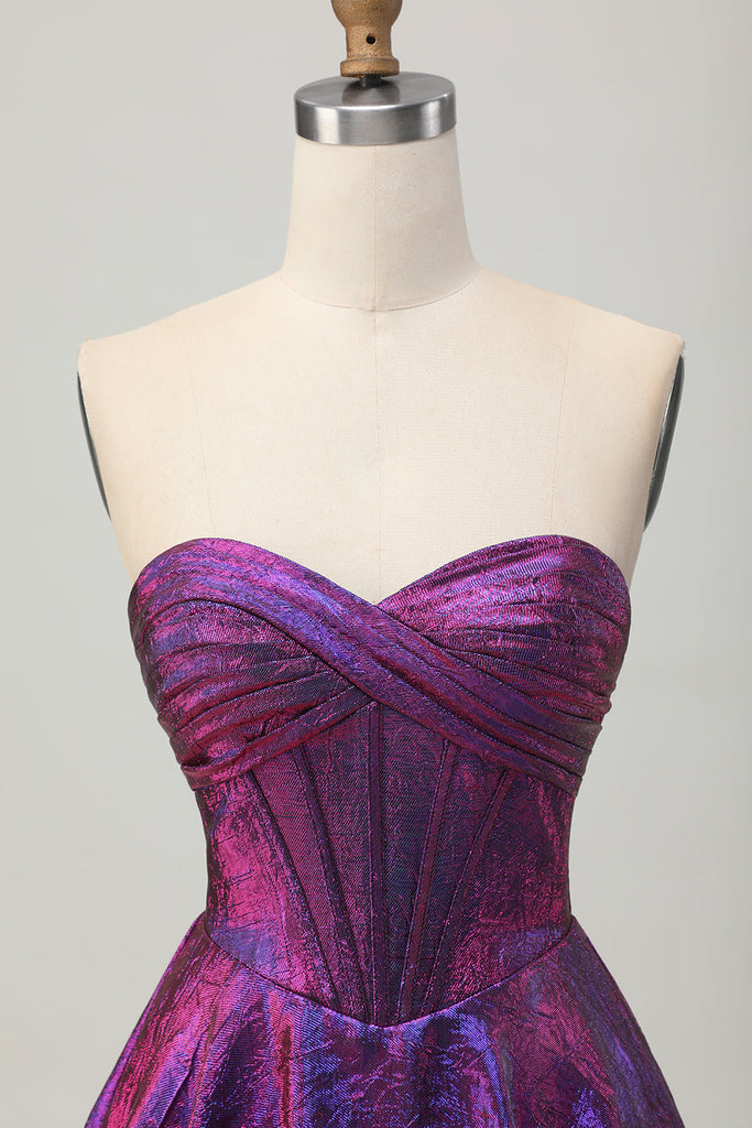 Zapakasa Women Metallic Dark Purple Corset Short Homecoming Dress with ...