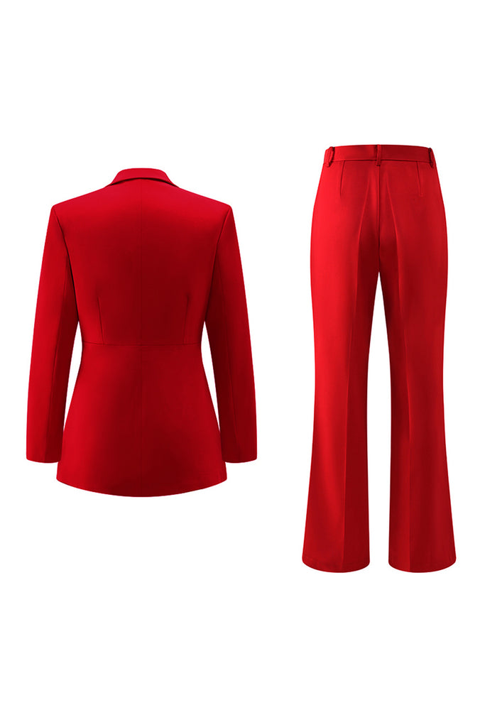 Zapakasa Women Red 2 Piece Long Sleeves Prom Suits with Pockets Notched ...