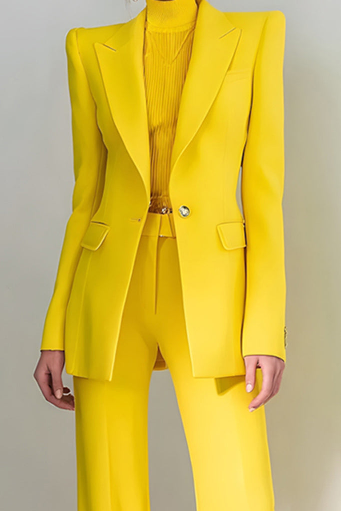Zapakasa Women 2 Piece Yellow Long Sleeves Prom Suits One Button Peak ...
