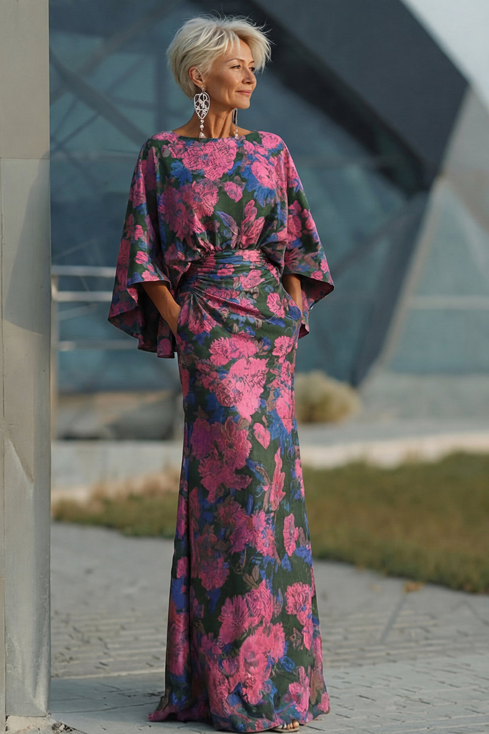 Zapakasa Women Floral Fuchsia Long Mother of the Bride Dress with ...