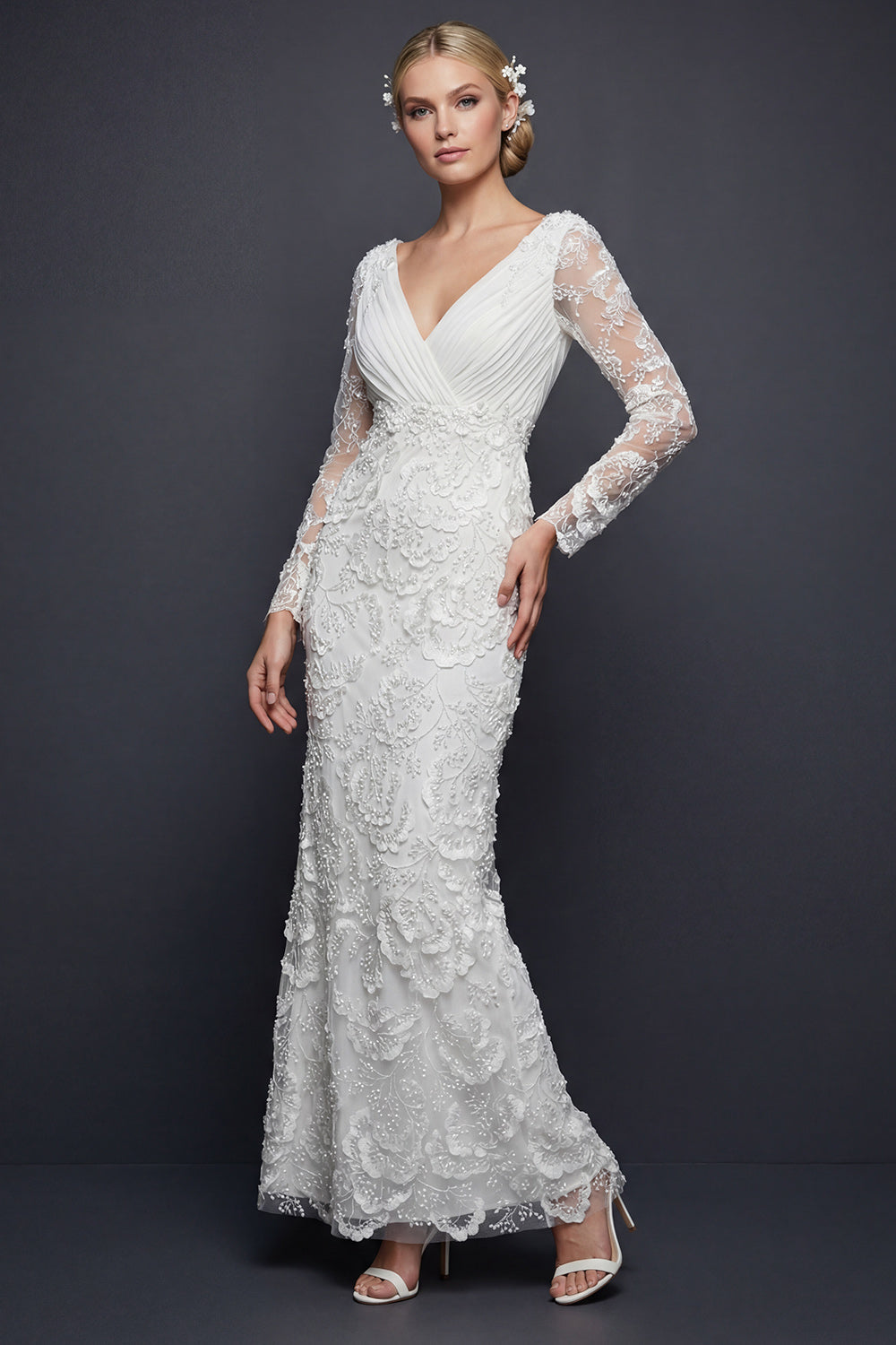 Zapakasa Women Sparkly White Floral Maxi Boho Wedding Dress with ...