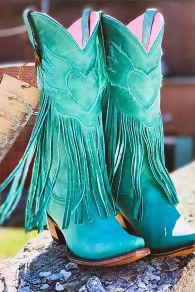 Zapakasa Women Dark Red Fringed Ankle Boots