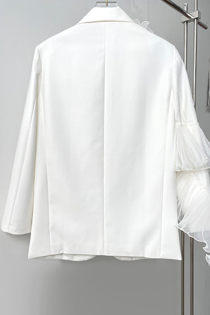 Zapakasa White Notched Lapel Two Buttons Women Party Blazer with Flower