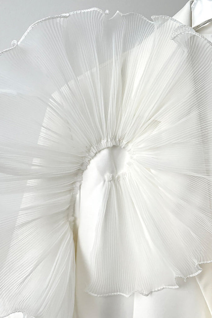 Zapakasa White Notched Lapel Two Buttons Women Party Blazer with Flower