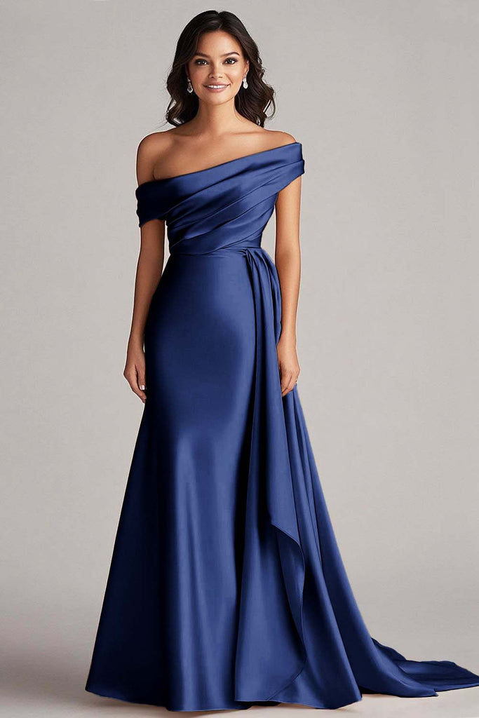Zapaka Women One Shoulder Formal Dress Pleated Champagne Sheath Long ...