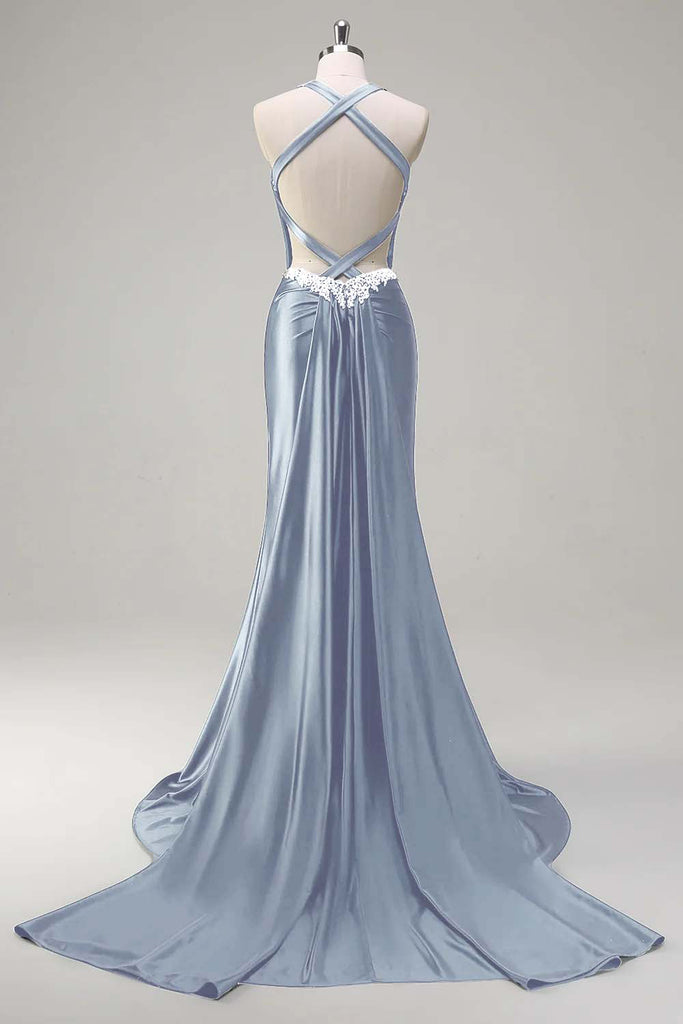 Zapakasa Women Dusty Blue Sweetheart Mermaid Corset Satin Long Prom ...