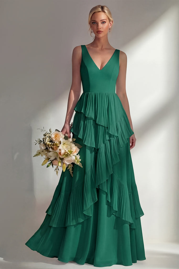 Zapakasa Women Light Pink Long Beach Bridesmaid Dress with Ruffles V ...