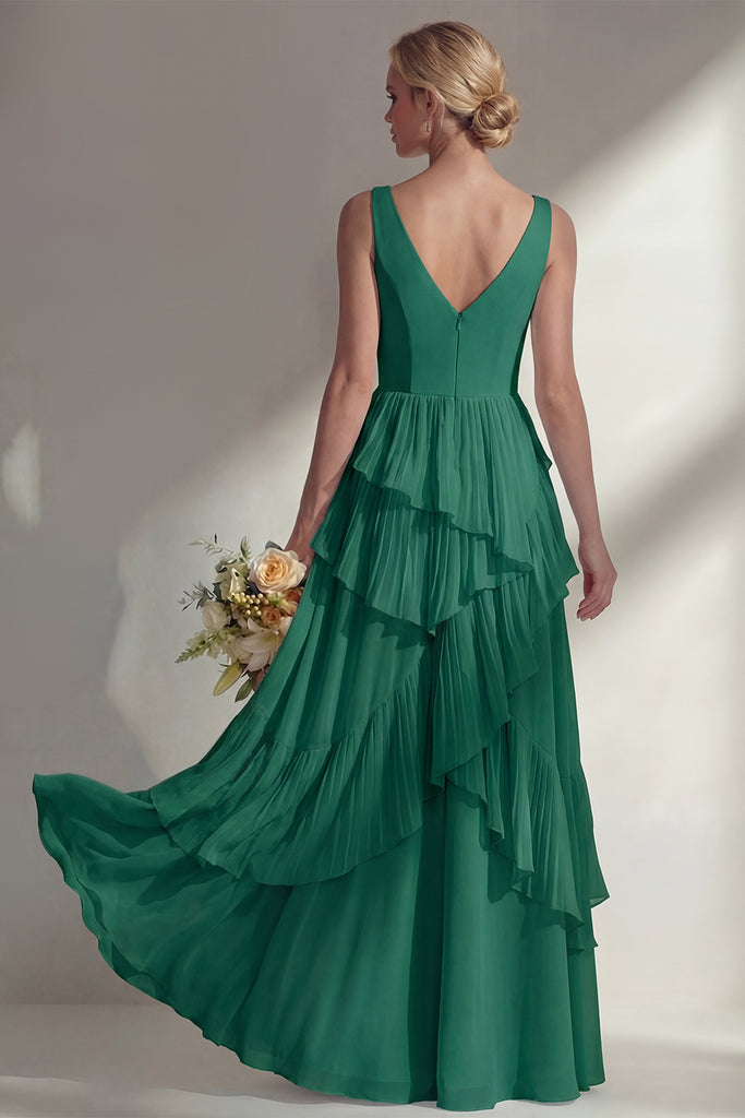 Zapakasa Women Light Pink Long Beach Bridesmaid Dress with Ruffles V ...