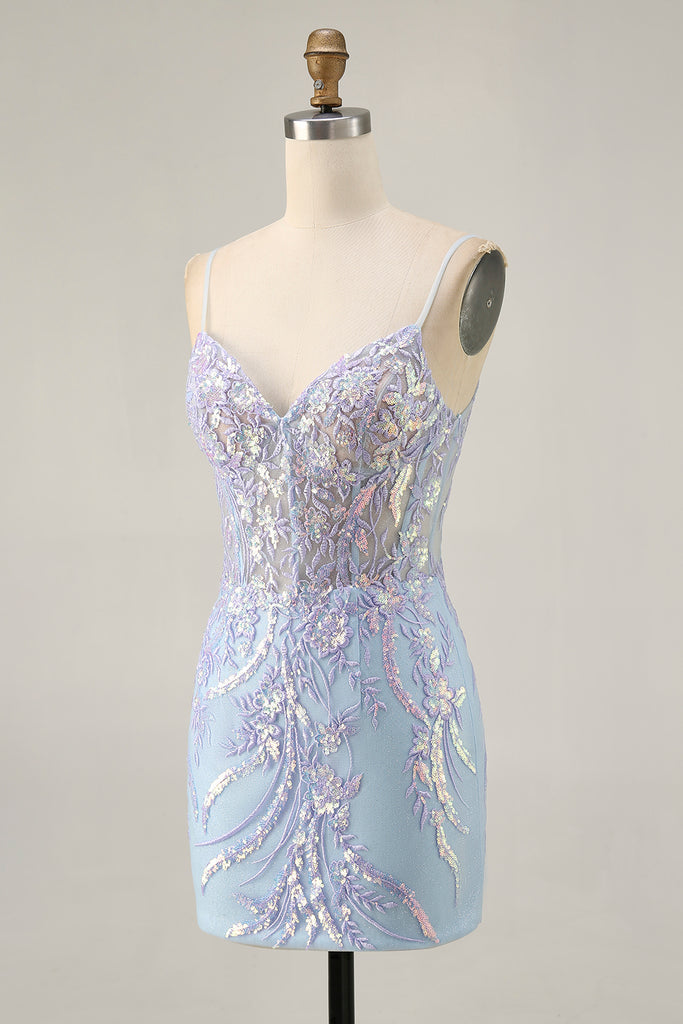 Zapakasa Women Sparkly Light Blue Tight Short Lace Corset Homecoming ...
