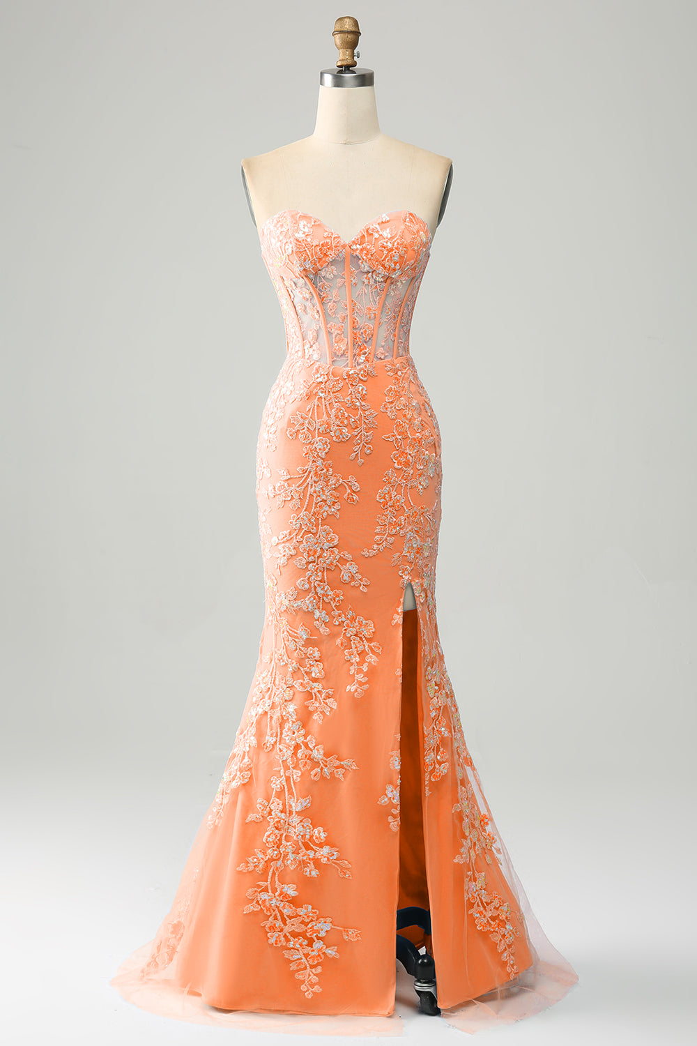 Zapakasa Women Grey Blue Prom Dress Mermaid Sweetheart Corset Appliques ...