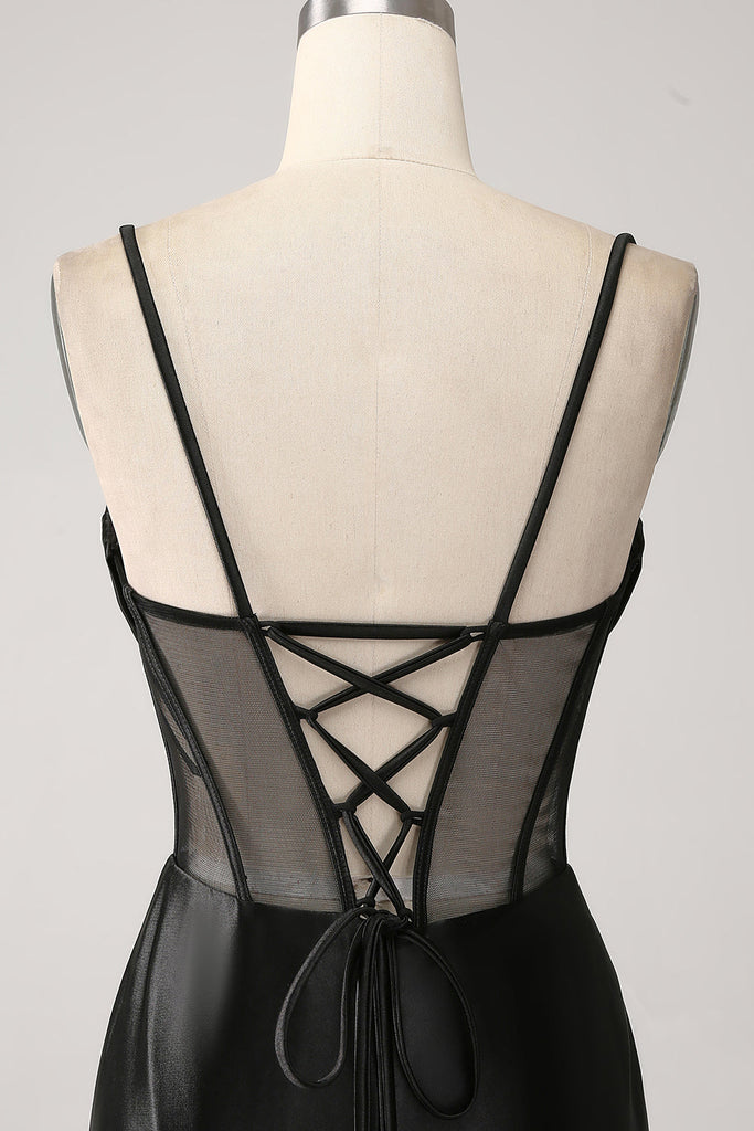 Zapakasa Women Black Prom Dress Mermaid Sweetheart Satin Long Evening Party Dress With Beading