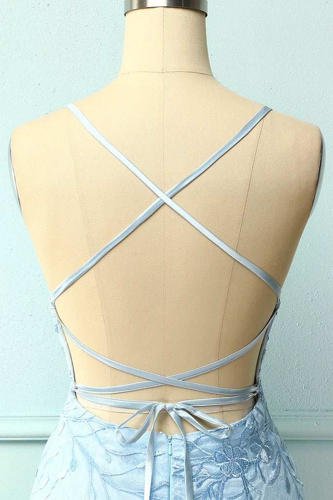 Zapakasa Women Blue Tight Hoco Dress with Appliques Spaghetti Straps ...