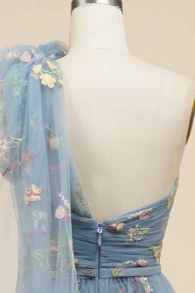 Zapakasa Women Grey Blue Prom Dress A-Line Sleeveless One Shoulder ...