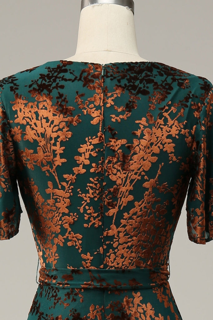 Zapakasa Women Burnout Velvet Dark Green Mother of Bride Dress V-neck ...