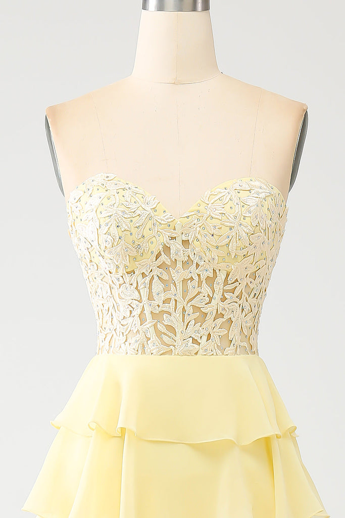 Zapakasa Women Yellow Tiered Prom Dress A-Line Sweetheart Corset Party ...