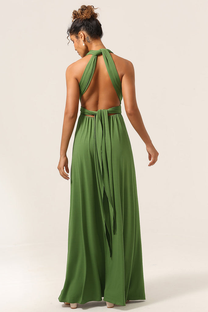 Zapakasa Women Olive Green Spandex Convertible Wear Long Bridesmaid ...