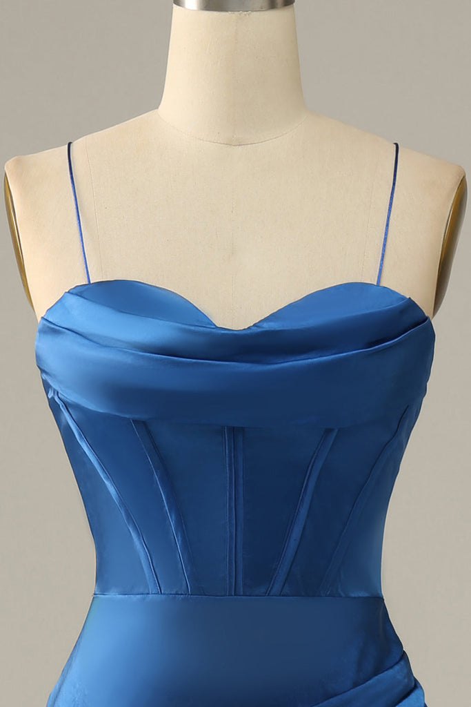 Zapakasa Women Prom Dress Royal Blue Spaghetti Straps Mermaid Evening Dress