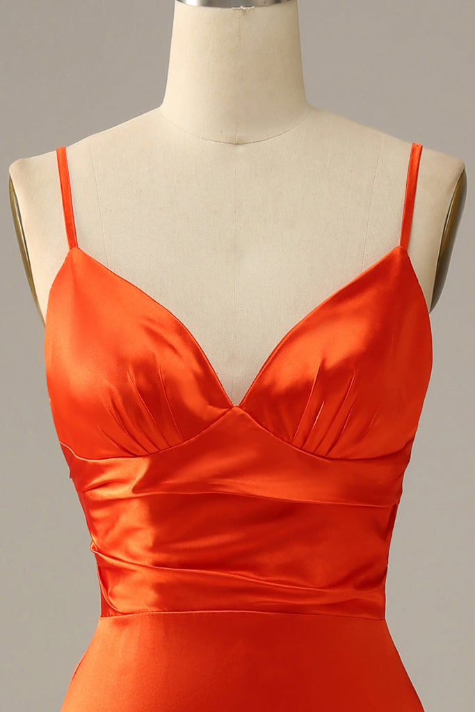 Zapakasa Women Prom Dress Orange Spaghetti Straps Mermaid Backless