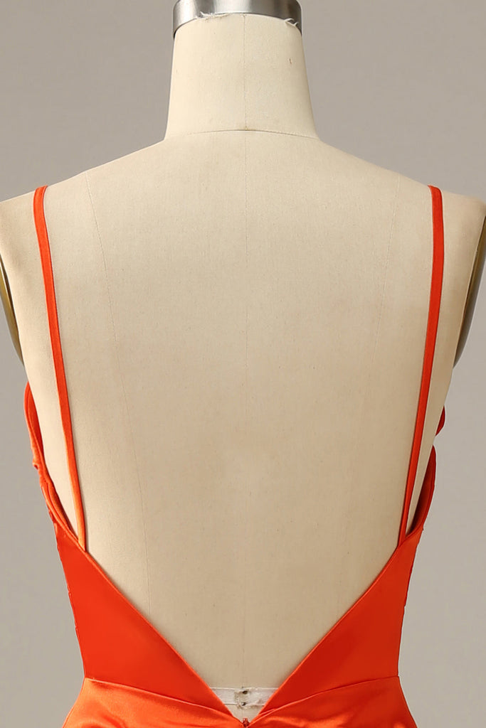 Zapakasa Women Prom Dress Orange Spaghetti Straps Mermaid Backless
