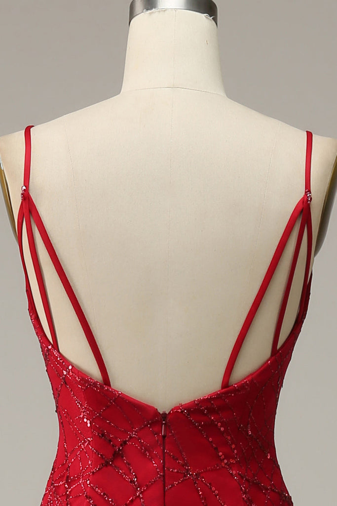 Zapakasa Women Dark Red Spaghetti Straps Mermaid Prom Dress with Slit ...