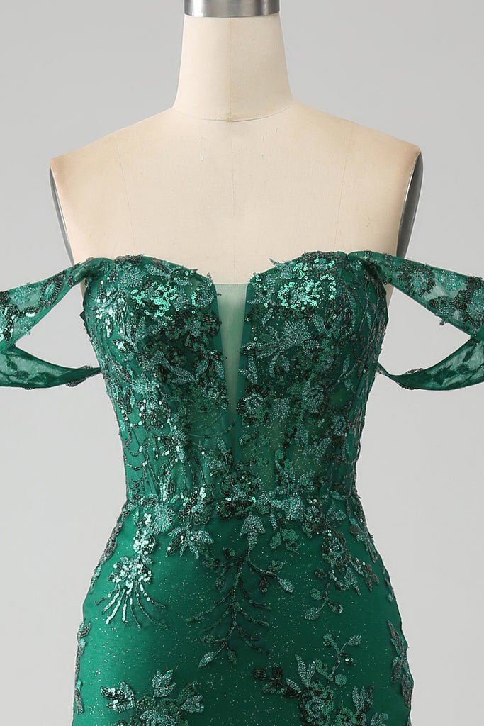 Zapakasa Women Dark Green Prom Dress with Appliques Mermaid Off The ...