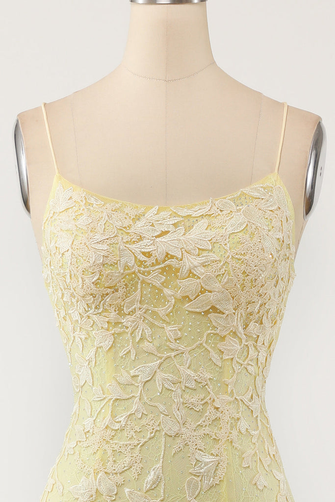 ZAPAKASA Women Yellow Mermaid Prom Dress Spaghetti Straps Sleeveless ...